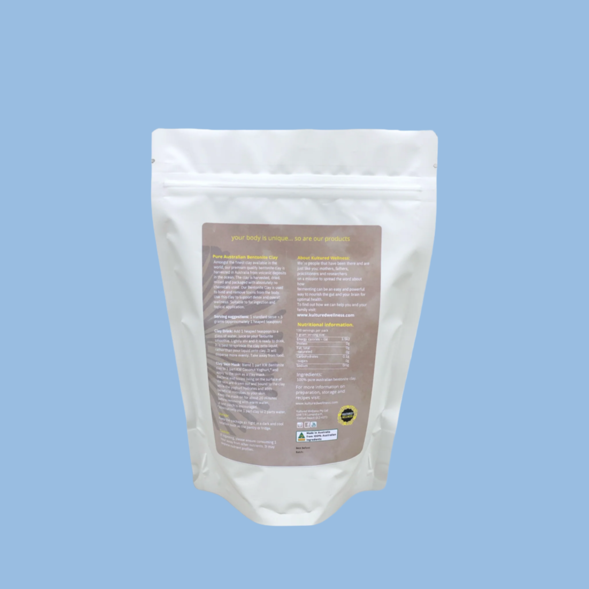 Kultured Wellness Bentonite Clay - Food Grade 500g
